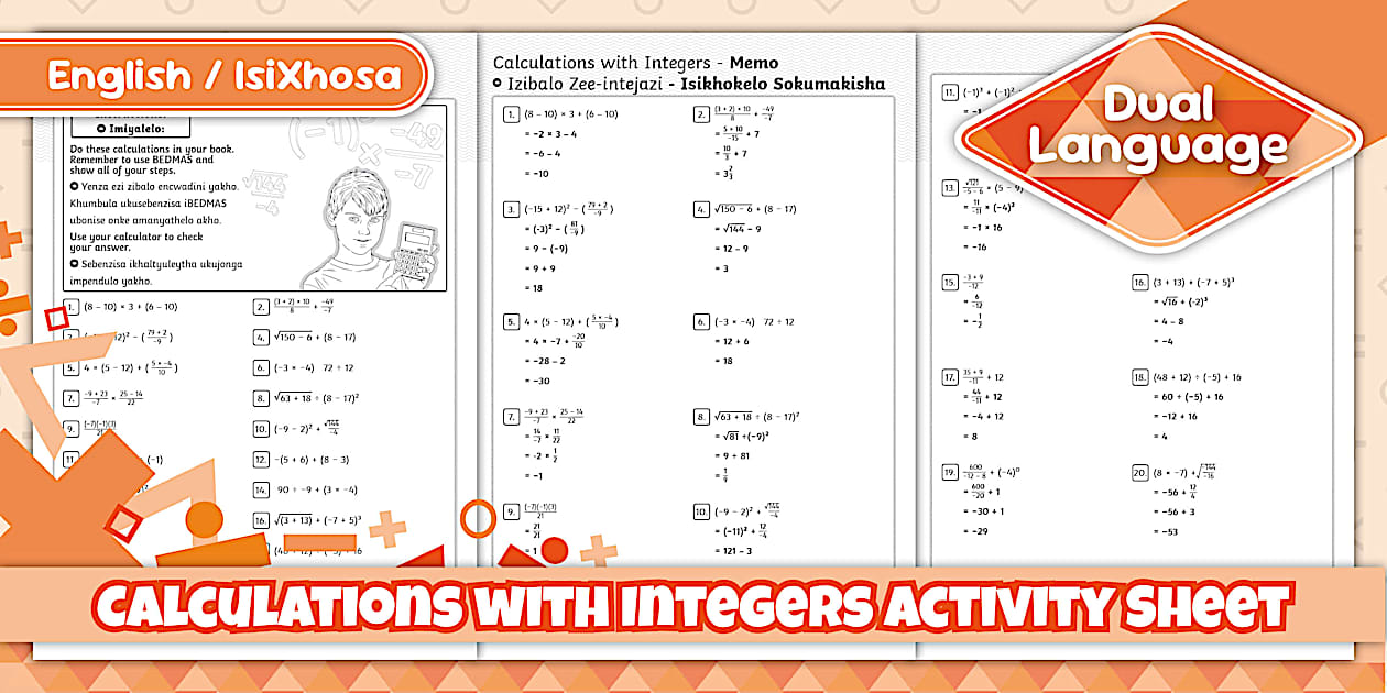 Grade 7 Maths Calculations with Integers IsiXhosa/English