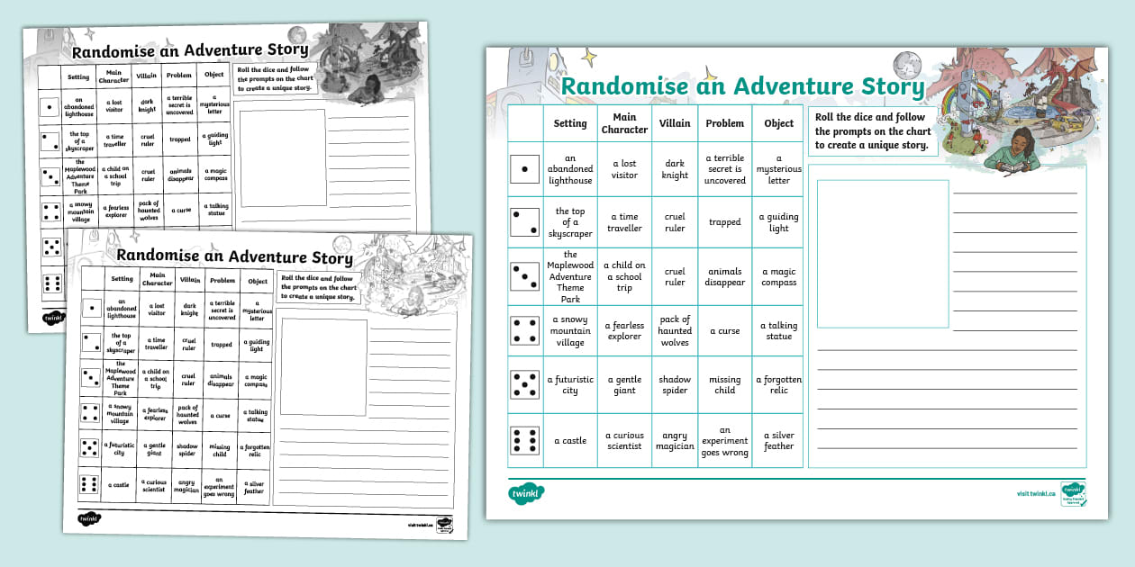 Randomise an Adventure Story Writing Template (teacher made)