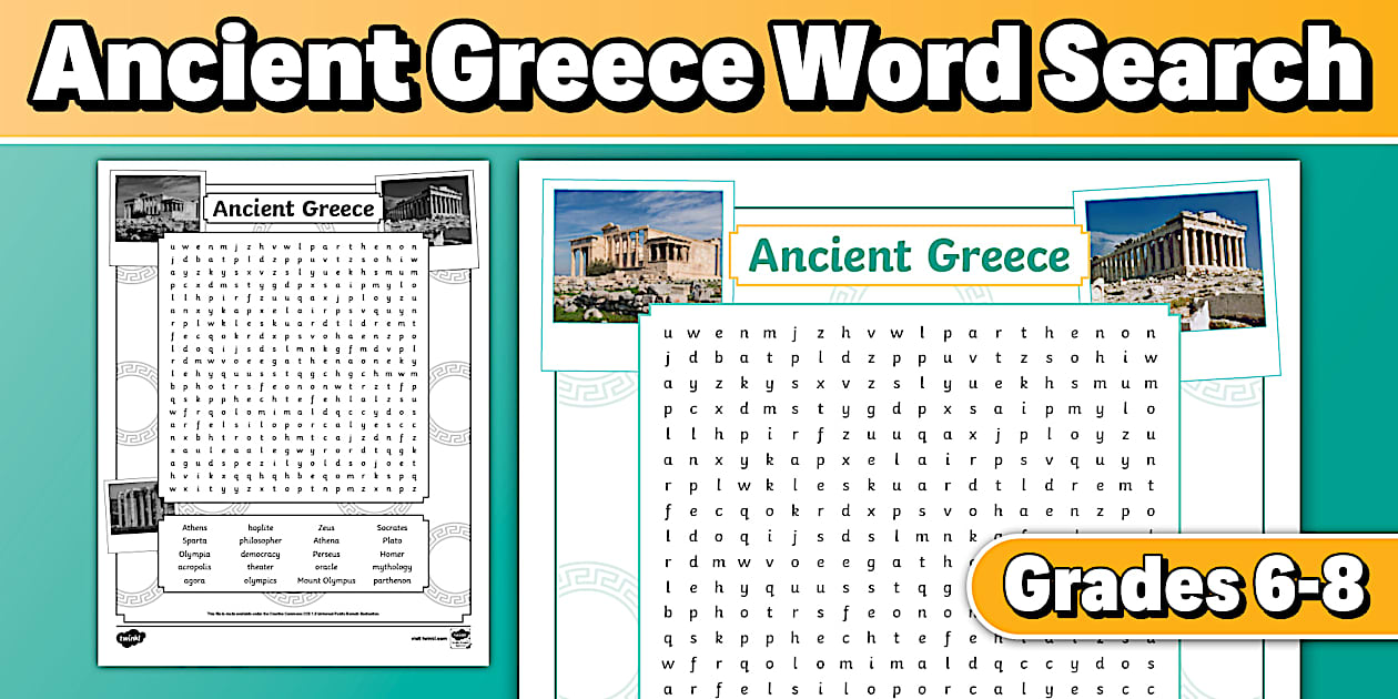 Ancient Greece Word Search for 6th-8th Grade