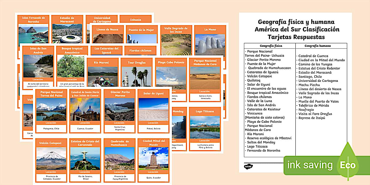 Tarjetas de clasificación: Geografía física y humana- Guía de trabajo