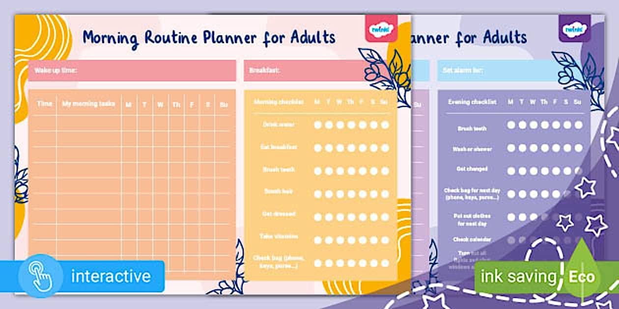 Morning and Evening Routine Planner for Adults - Twinkl