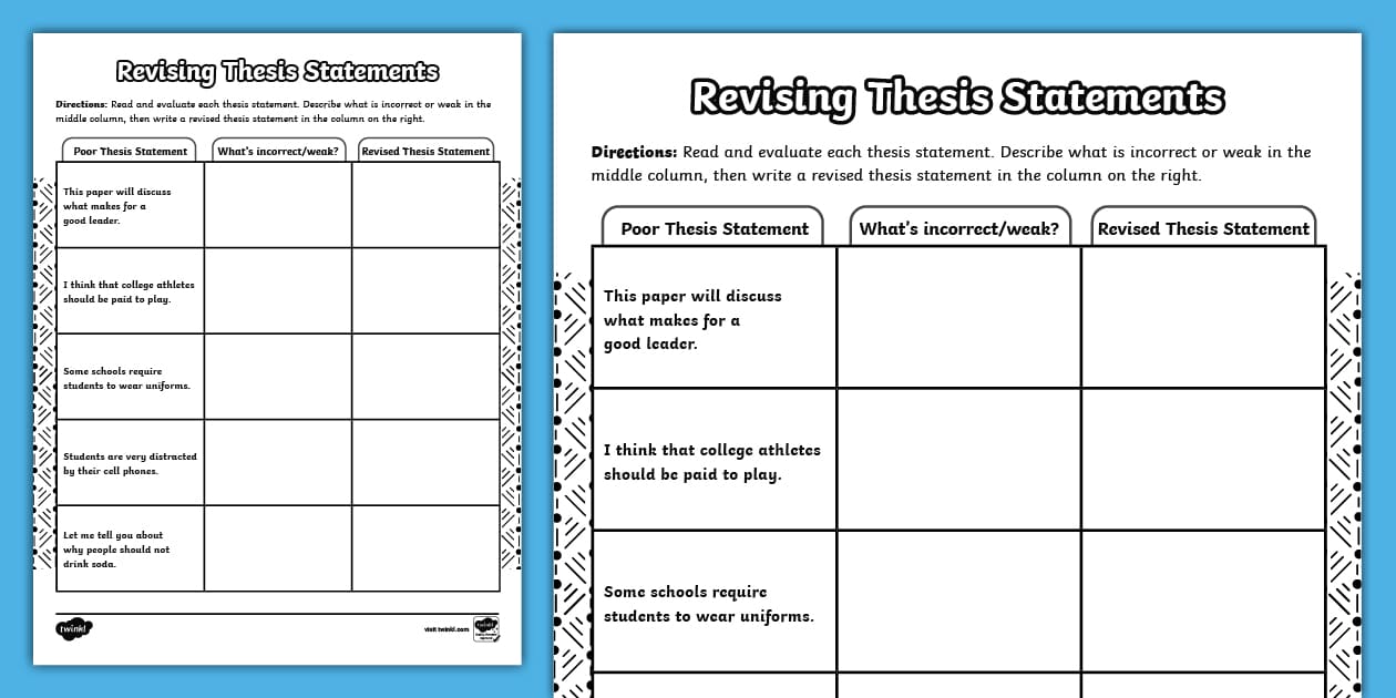 Thesis Statement Revising Activity for 6th-8th Grade