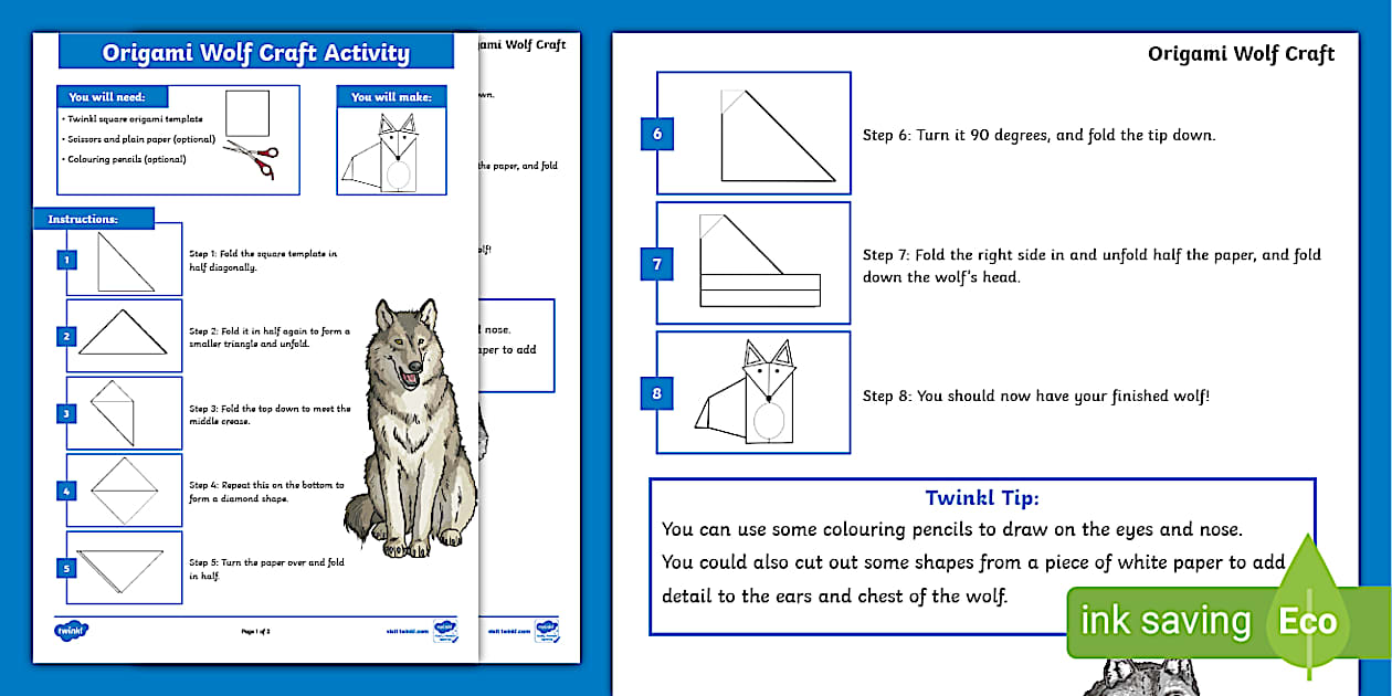 Origami Wolf Craft Activity | Twinkl | KS1 | Origami Craft