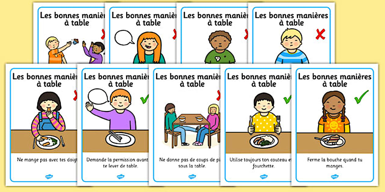 Table Manners Rules Display Posters French - Twinkl