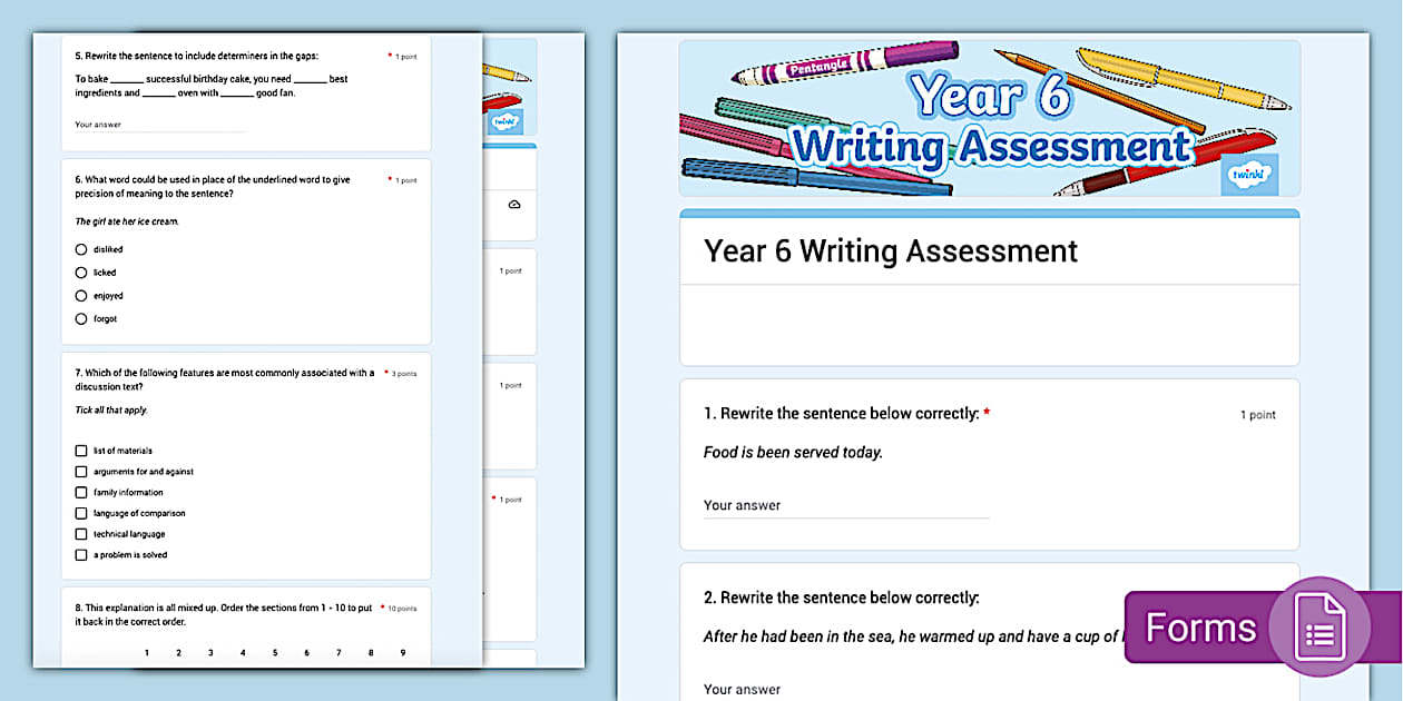 Year 6 Writing Assessment Google Form - Primary Students