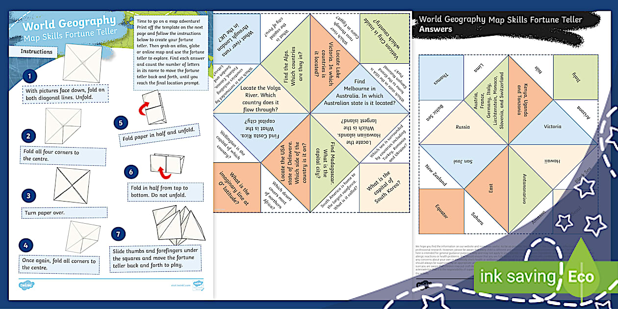 World Geography Map Skills Fortune Teller (teacher made)