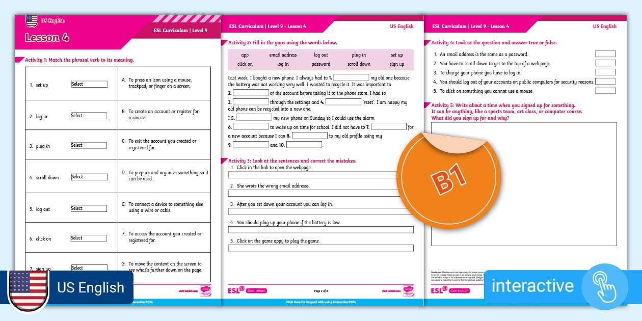 ESL Level 9 Lesson 4 Interactive Activity Sheet by Twinkl