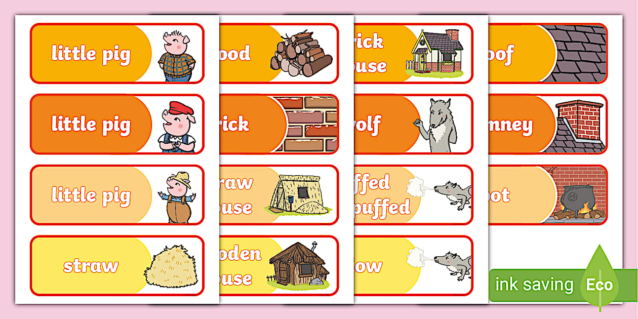 Precursive The Three Little Pigs Word Cards - Twinkl