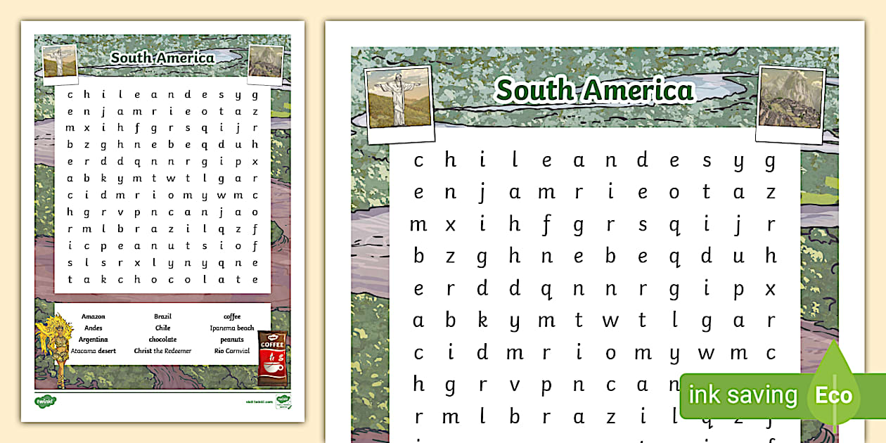 South America Word Search (teacher made) - Twinkl