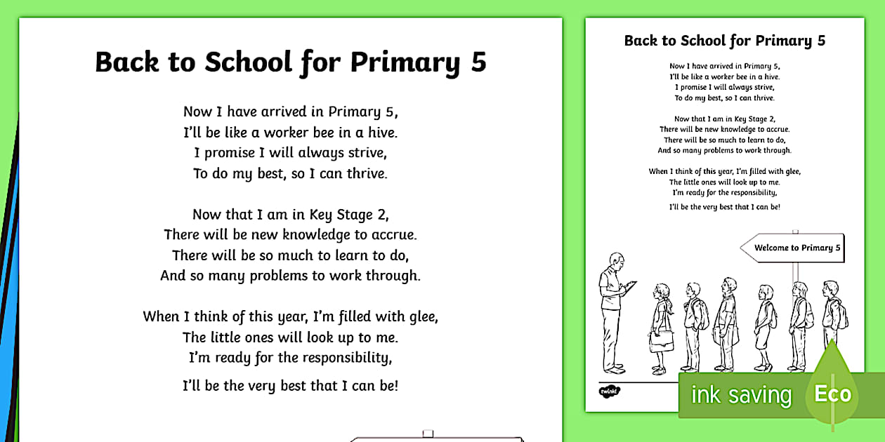 Editable Back To School Primary Year 5 Poem (teacher made)