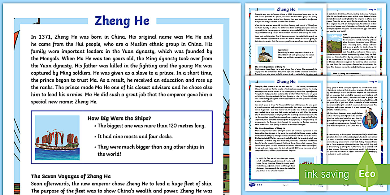 Black and White Zheng He Differentiated Fact File - Twinkl