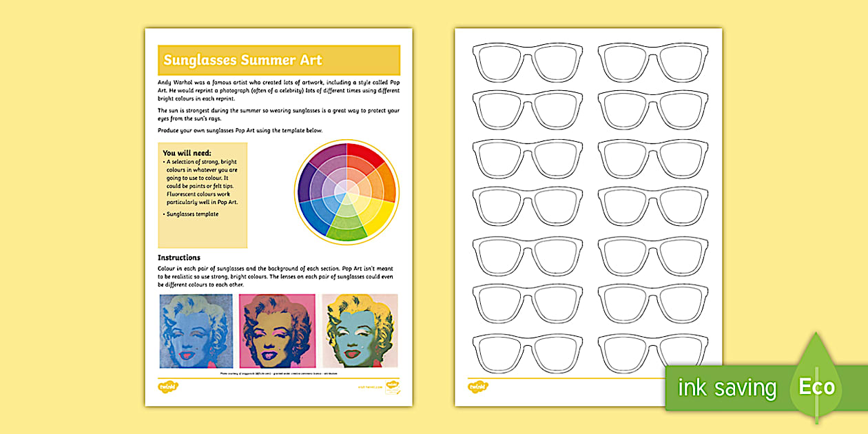 Sunglasses Summer Art Activity (teacher made) - Twinkl