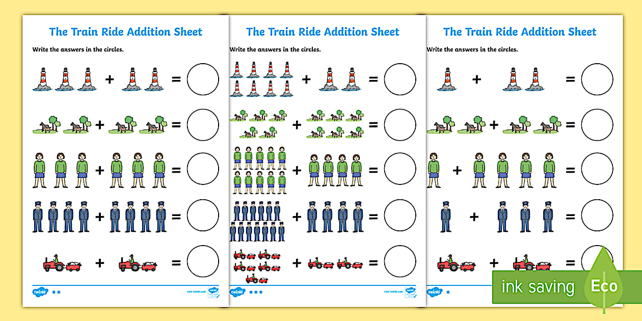 Lower Ability The Train Ride Addition Sheet (teacher made)