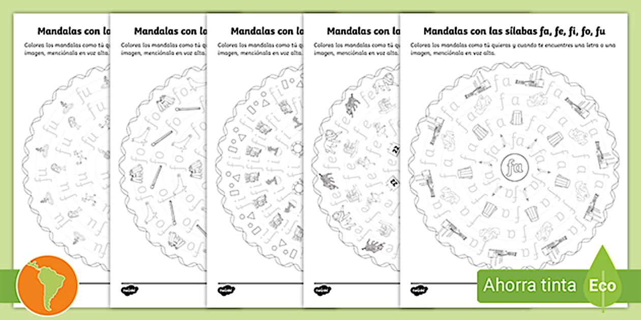 Mandalas con las sílabas fa, fe, fi, fo, fu- Guía de trabajo