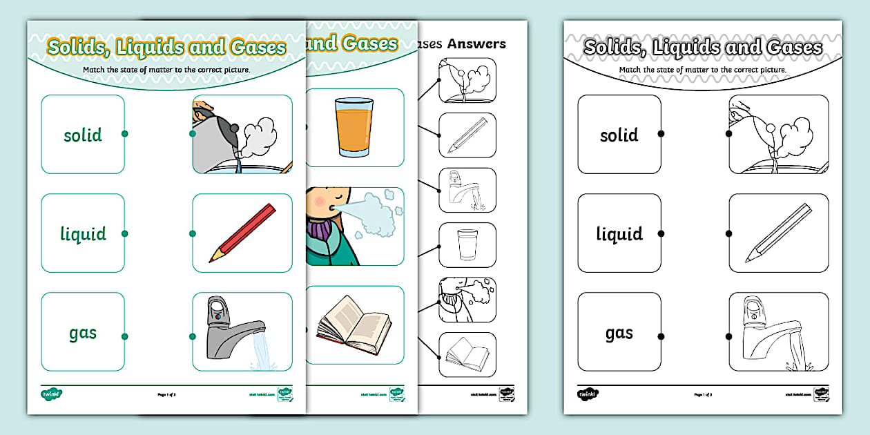 Solids, Liquids and Gases Matching Worksheet (Teacher-Made)