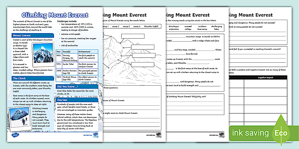 Climbing Mount Everest Fact File and Activity (teacher made)