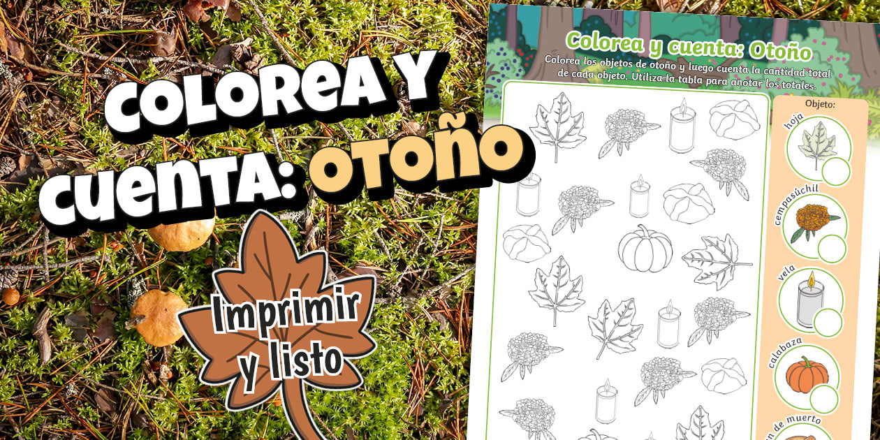 Hoja de actividad: Colorea y cuenta - Otoño - Twinkl
