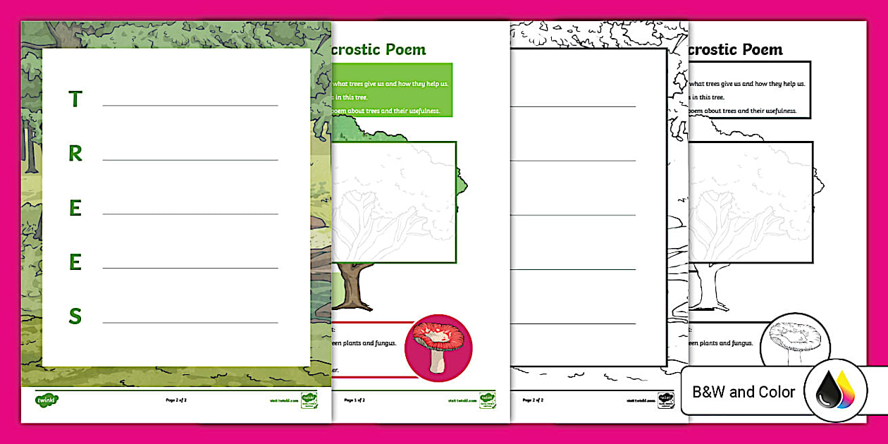 Tree Acrostic Poem Worksheet for 3rd-5th Grade