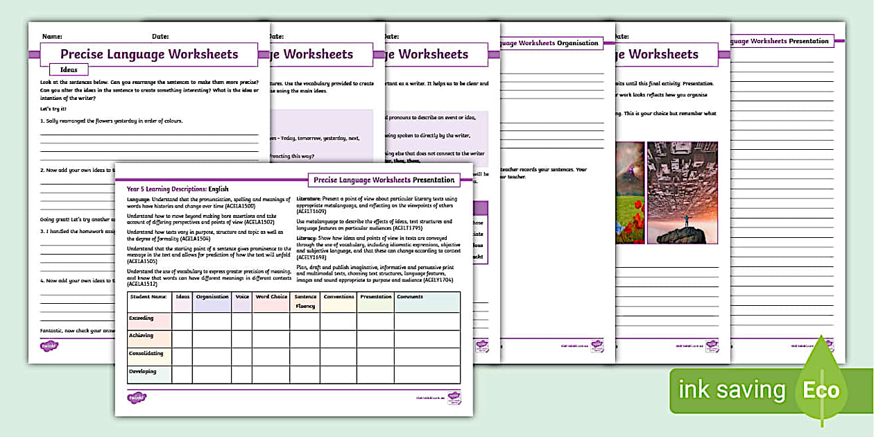 Precise Language Worksheets PDF - Twinkl Teaching Resources