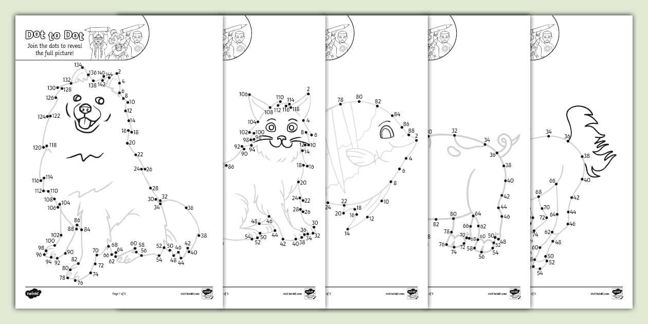 Counting in 2s Dot to Dot Sheets Animals (teacher made)