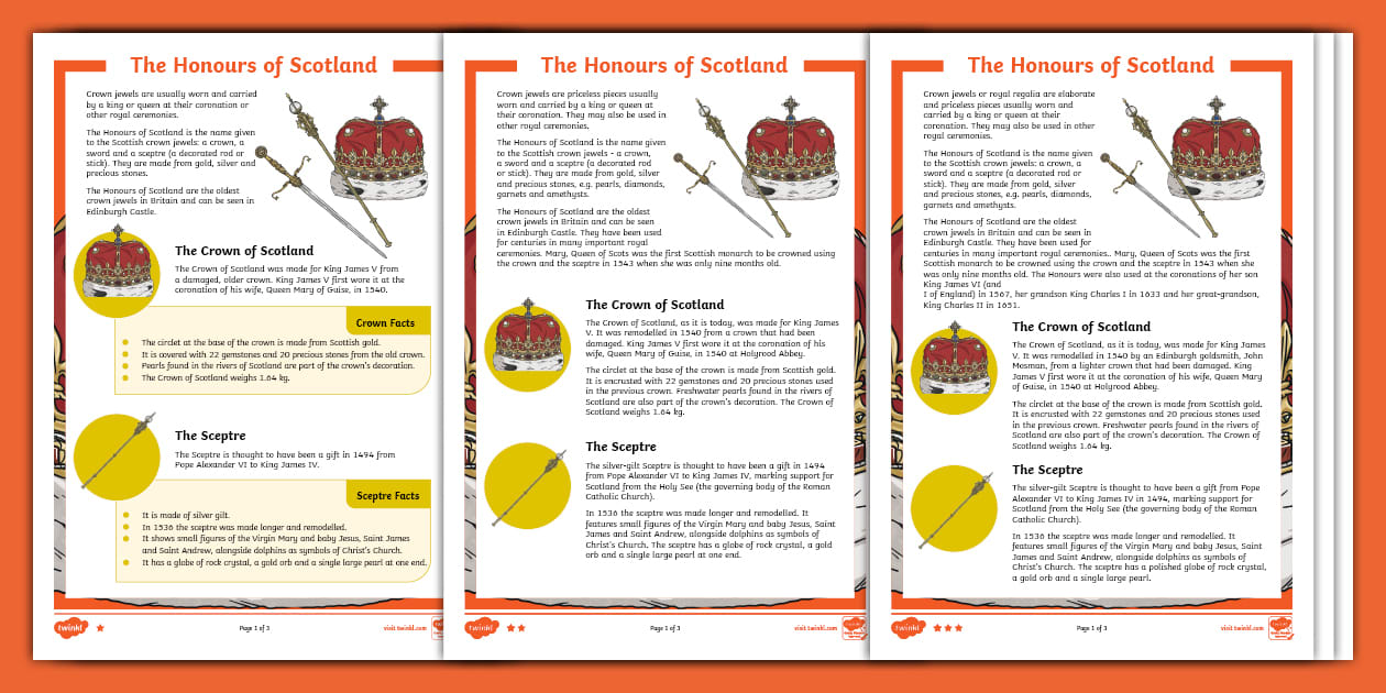 The Honours of Scotland Differentiated Fact Files - Twinkl