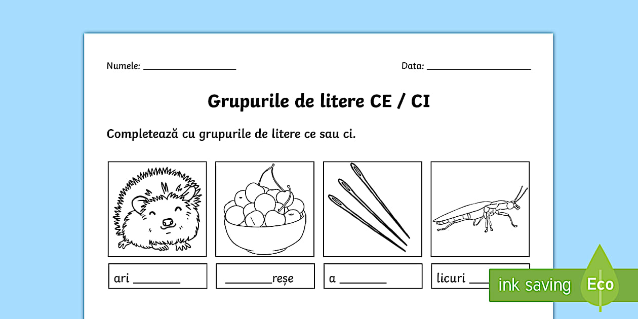 Grupurile de literele ce ci | Fișă de lucru | Twinkl România
