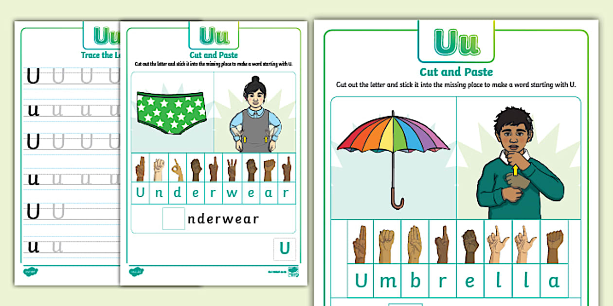 Letter U Handwriting Worksheet with SASL (teacher made)