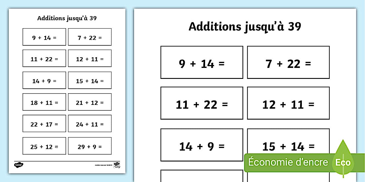 Activité sur les additions jusqu'à 39 (teacher made)