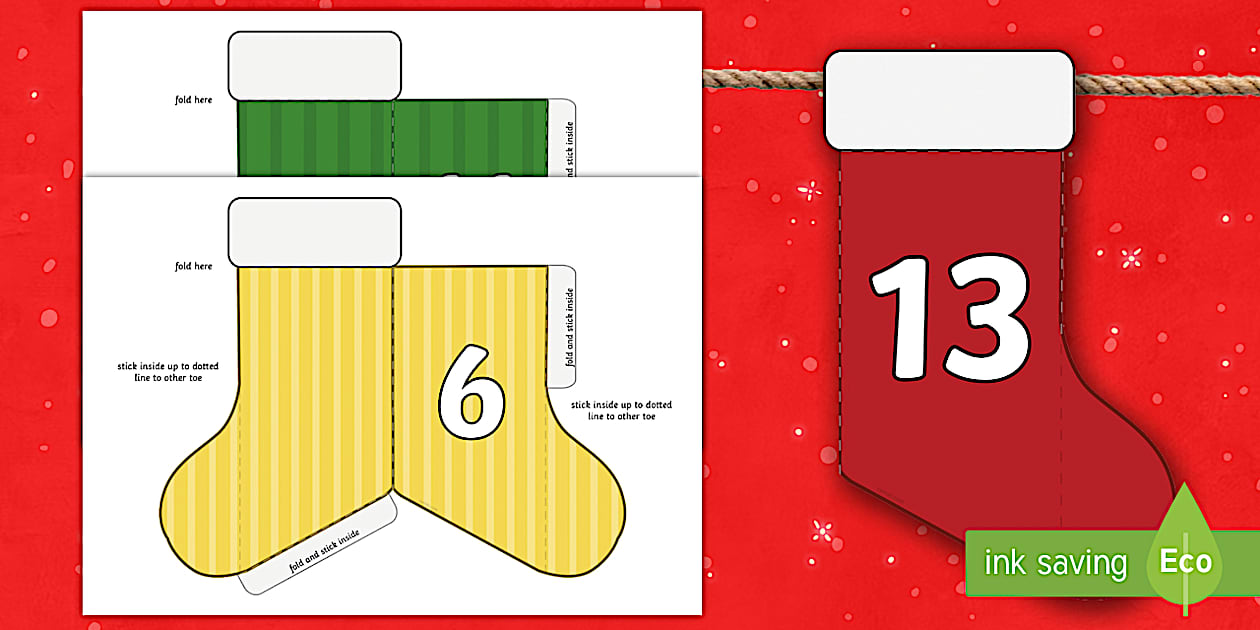 Black and White Christmas Advent Calendar Mini Stocking Bunting Numbers