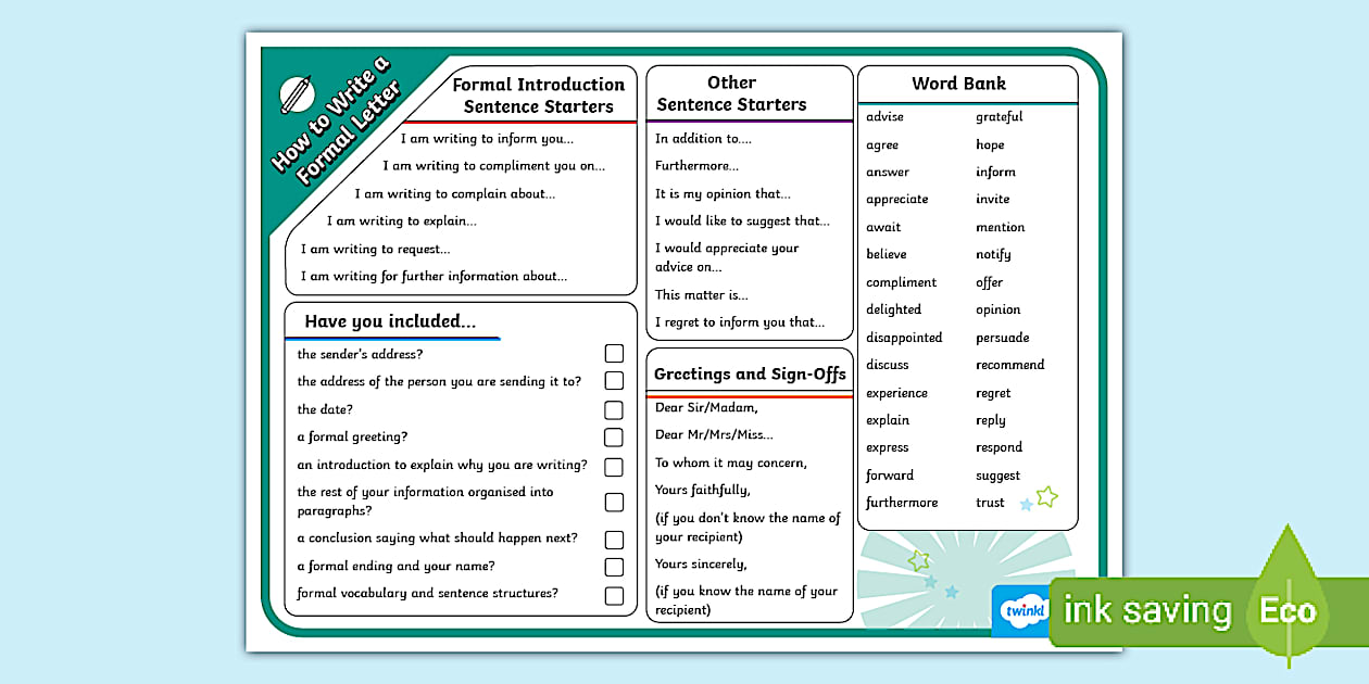 Writing Formal Letters Word Mat - KS2 - English - Vocabulary
