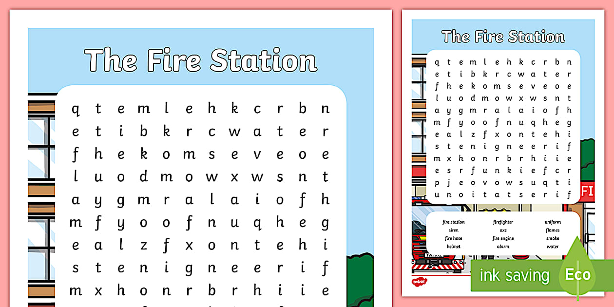 Fire Safety Word Search | Fire Station Aistear | Twinkl