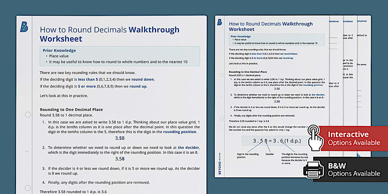 Rounding to a Given Number of Decimal Places Walkthrough Worksheet