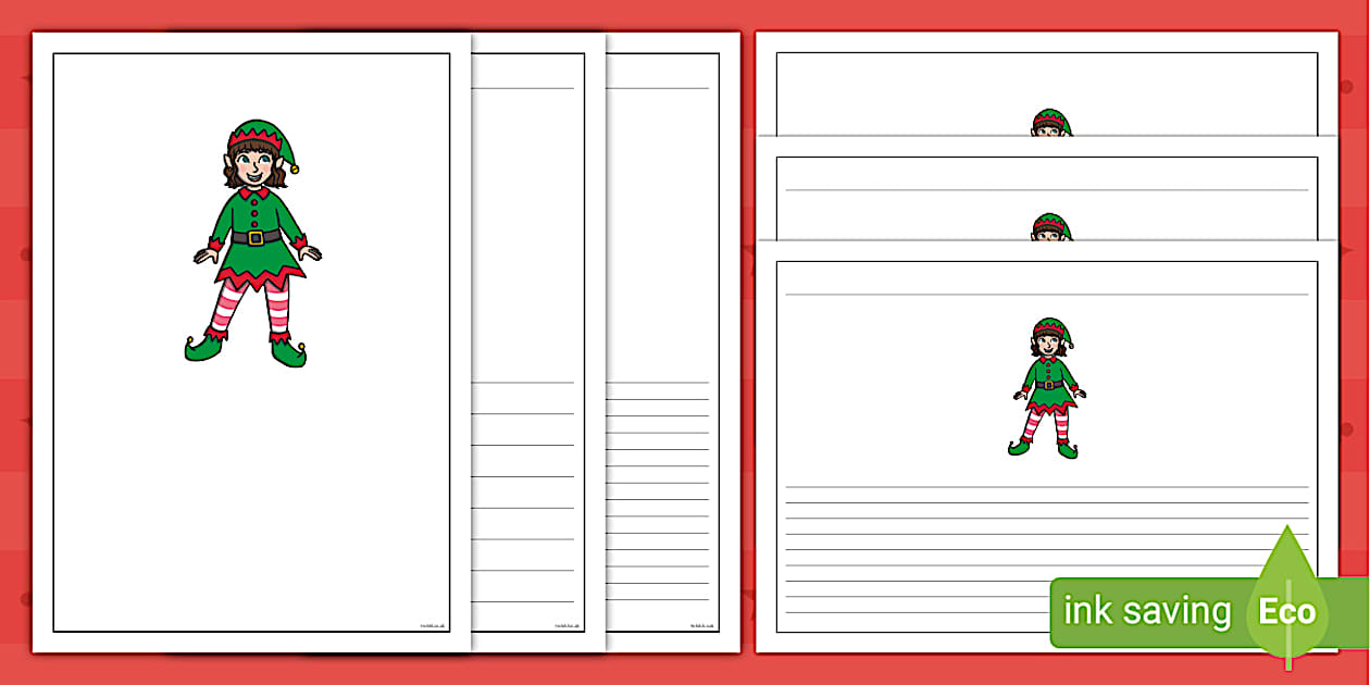 Black and White Christmas Elf Letter Writing Frames - Twinkl