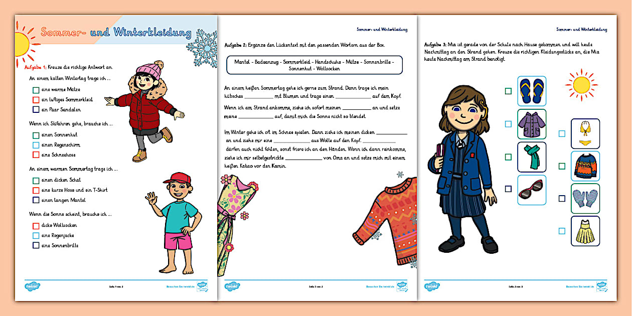 Sommer- und Winterkleidung - Arbeitsblatt - Twinkl