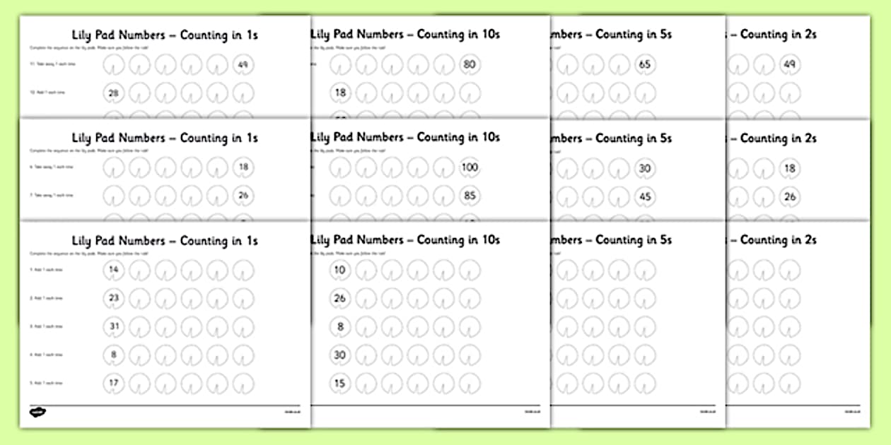Cursive Lily Pad Counting Worksheets Pack (teacher made)