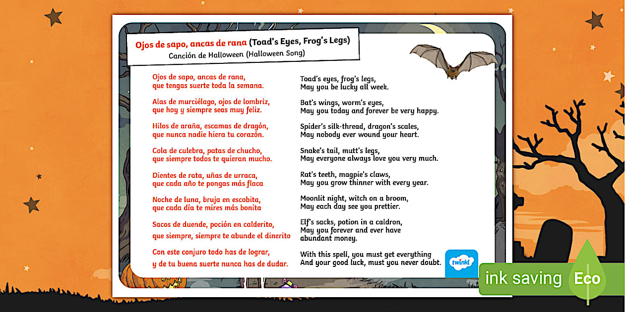 Spanish Halloween Poem for Kids with English Translation
