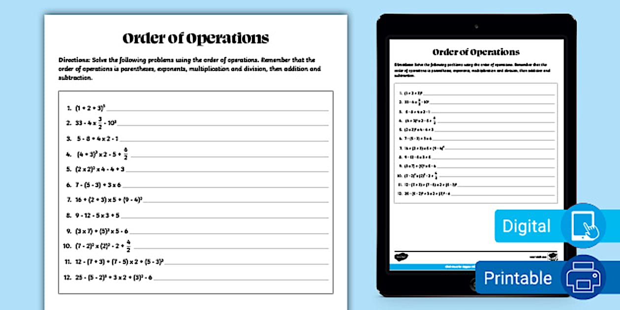 Sixth Grade Order of Operations Math Activity (teacher made)
