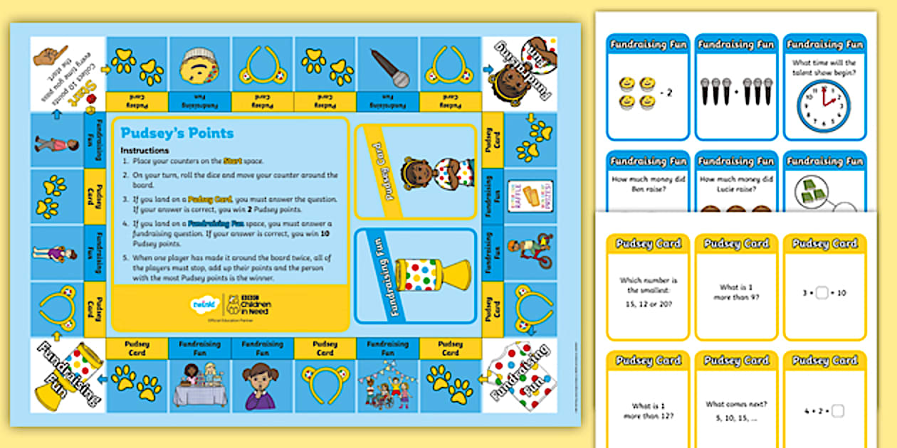 FREE! - KS1 BBC Children in Need Pudsey's Fundraising Maths Board Game