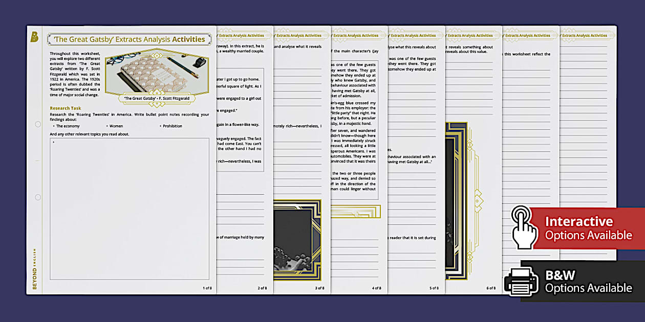 'The Great Gatsby' Extracts Analysis Activities