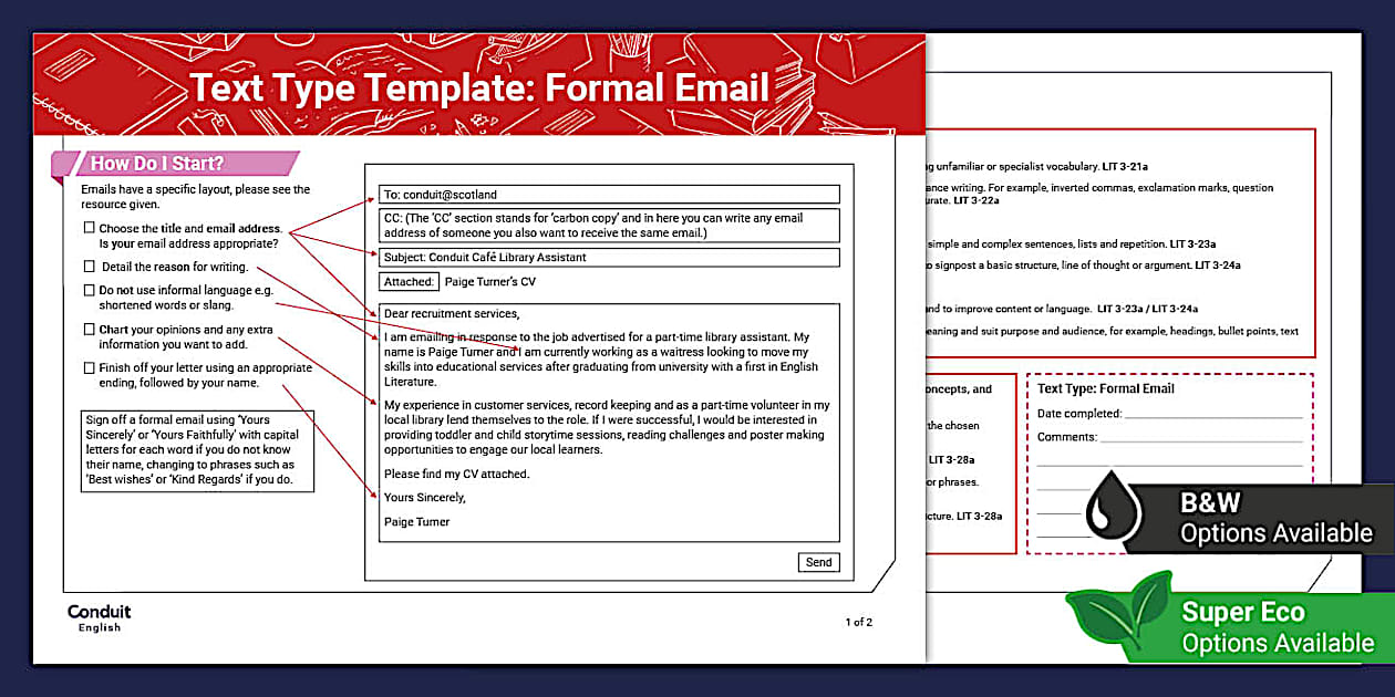 Text Type Template: Formal Emails - Twinkl
