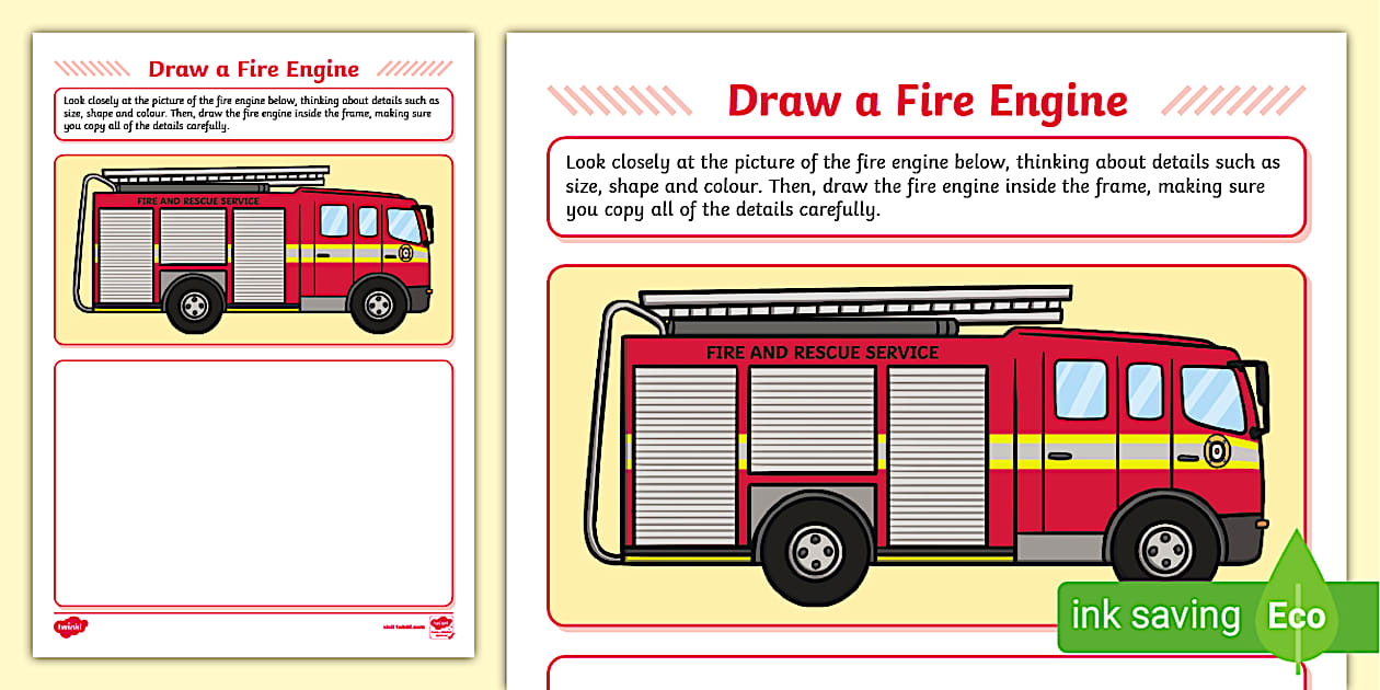 Draw a Fire Engine Art Activity - Twinkl