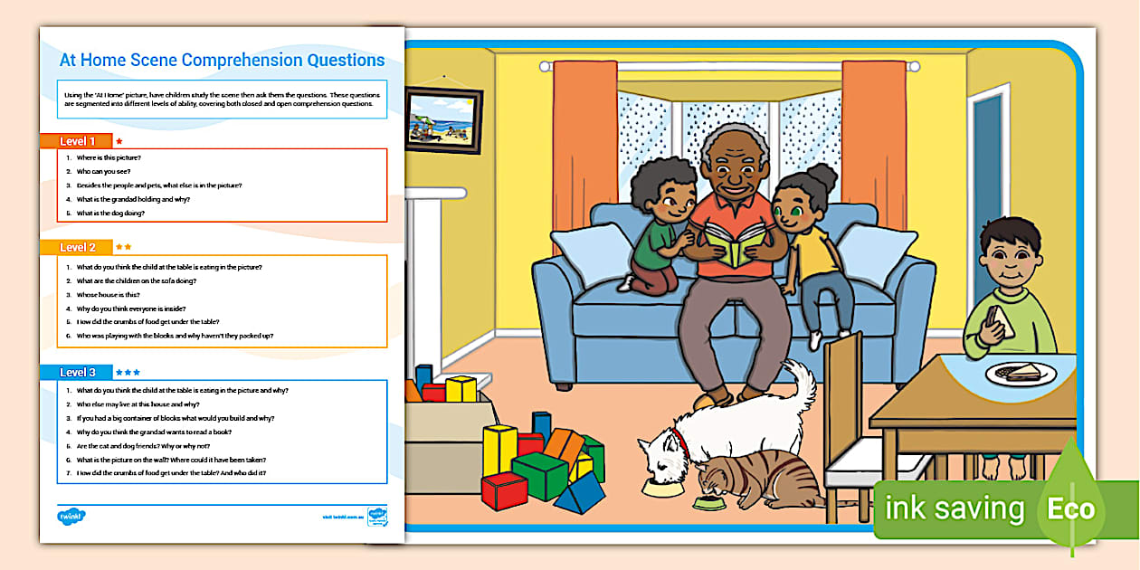 At Home Scene Differentiated Reading Comprehension - Twinkl