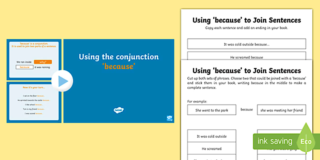 'Because' Worksheet and PowerPoint (teacher made) - Twinkl