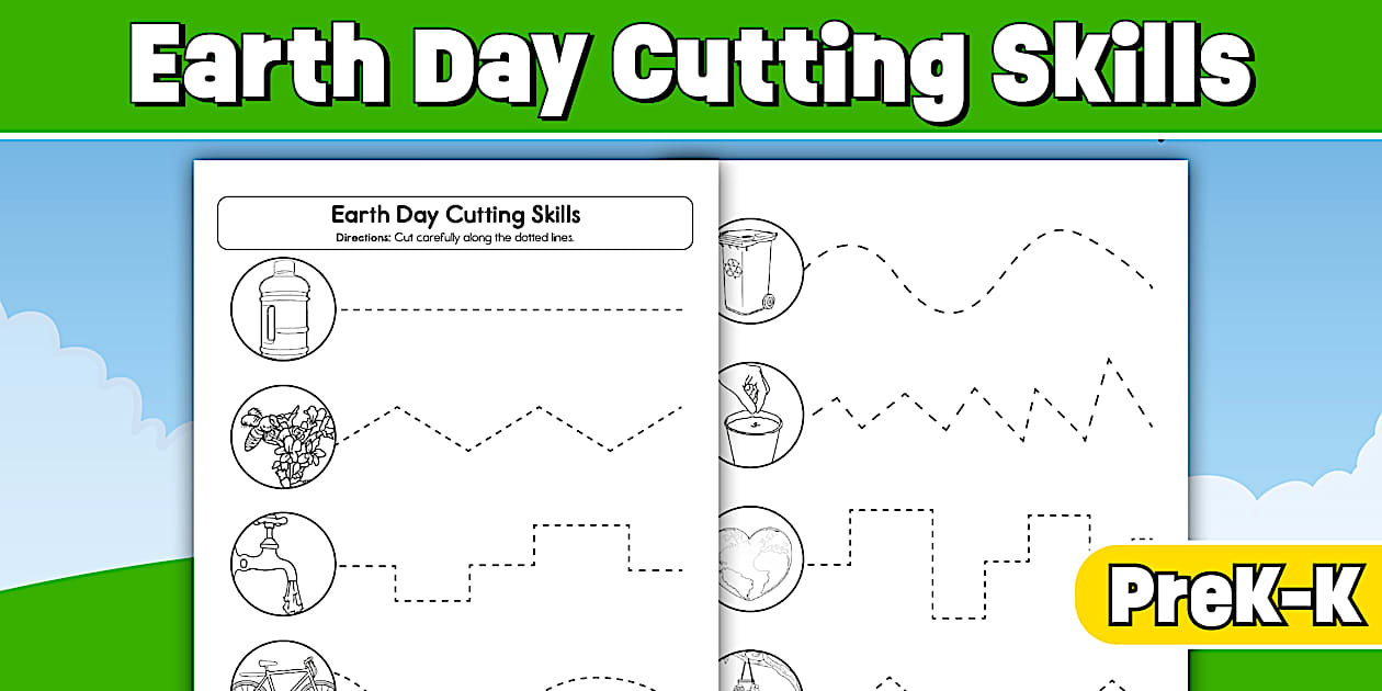 Earth Day Cutting Skills Worksheet for PreK-K