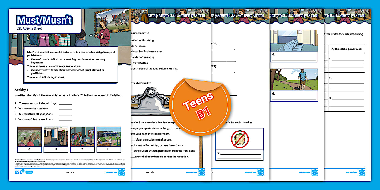 ESL Must/Musn't Activity Sheet for Teens (teacher made)