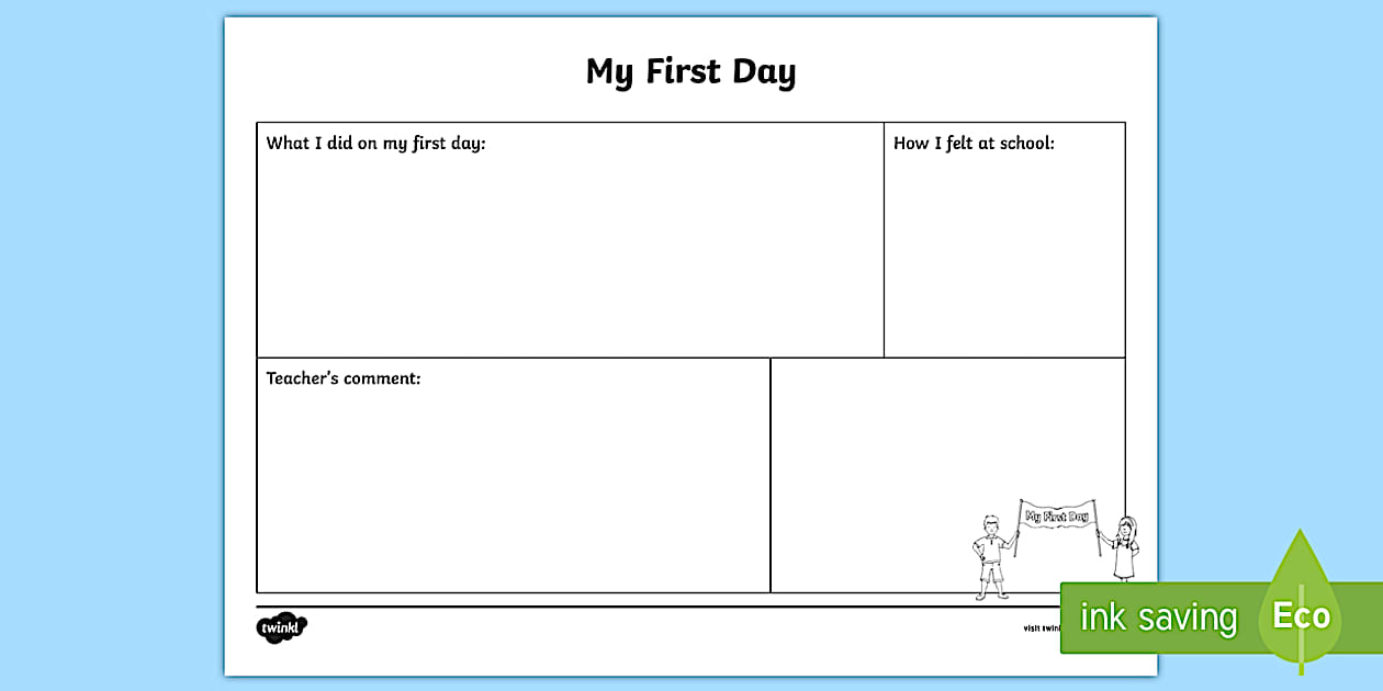 My First Day Worksheet / Worksheet - Twinkl