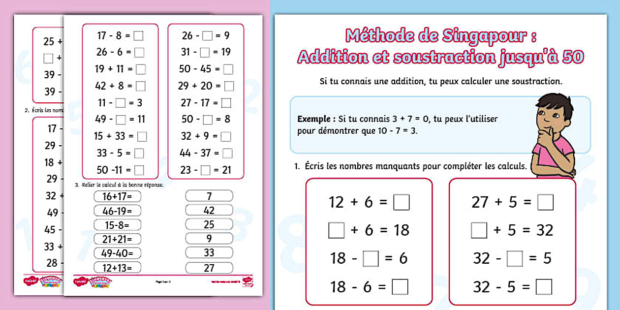Singapour Mathématiques : Additions et soustractions jusqu'à 50