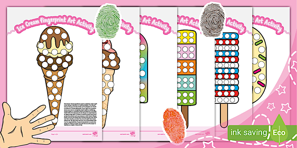 Ice Cream Fingerprint Art Activity (teacher made) - Twinkl