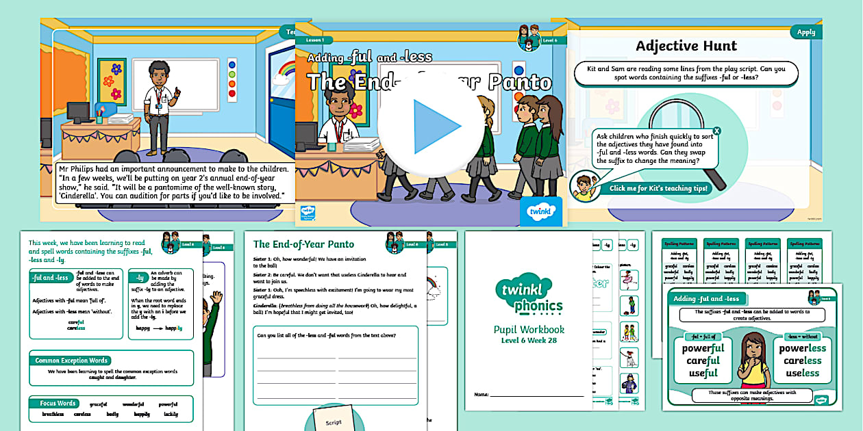 Level 6 Week 28 Lesson 1 - adding -ful and -less - Twinkl