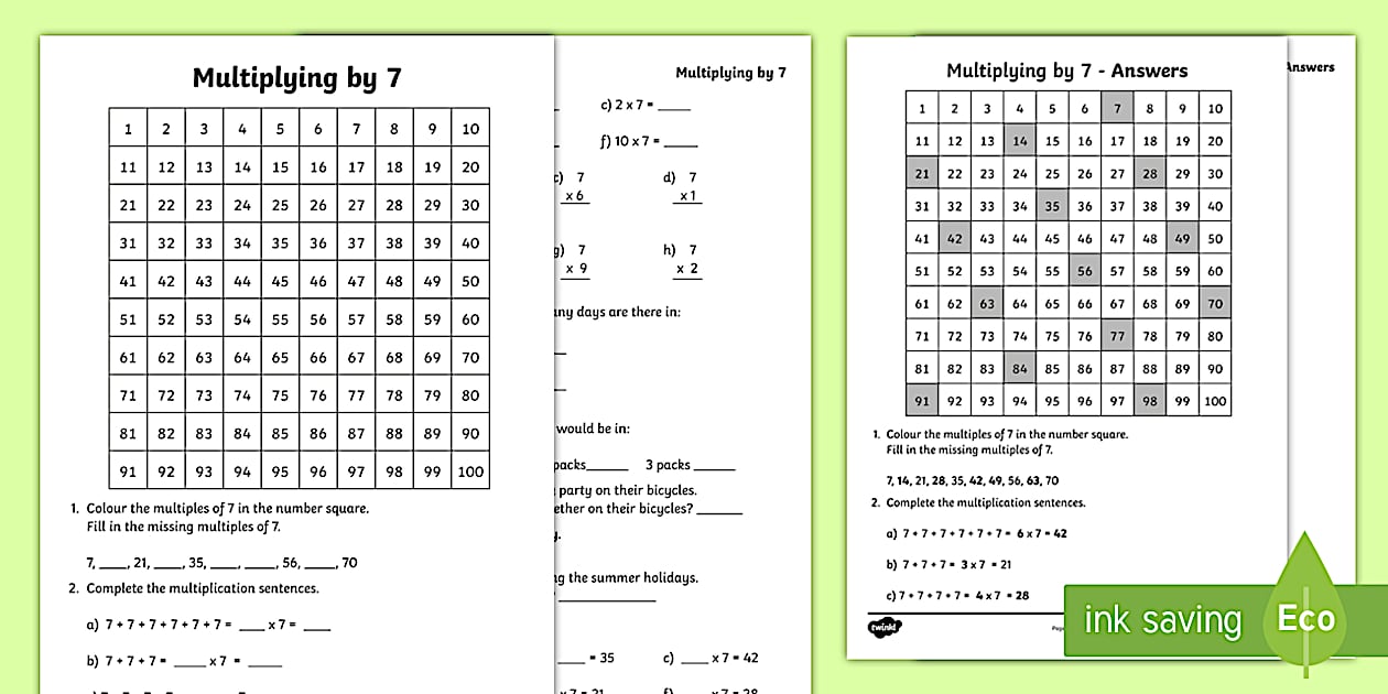 Multiplying by 7 Worksheet - Twinkl